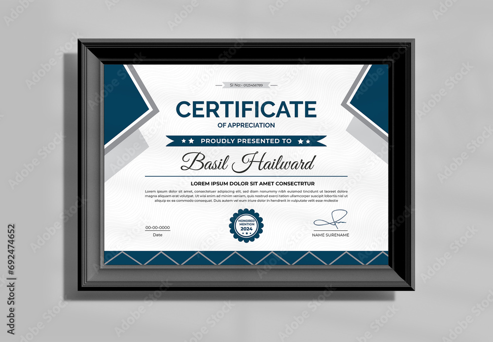Certificate of Achievement Layout with Blue Elements Stock Template ...