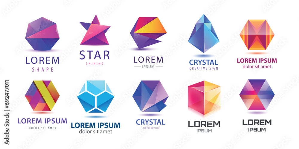 Vector set of abstract logo design, geometric technology icons ...