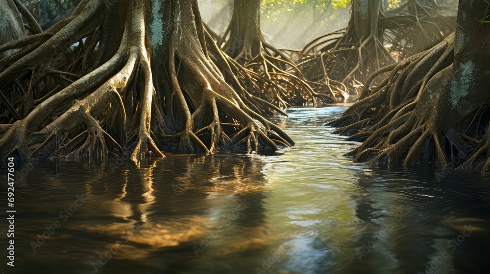 estuary swampy marsh landscape illustration reed wildlife, vegetation ...