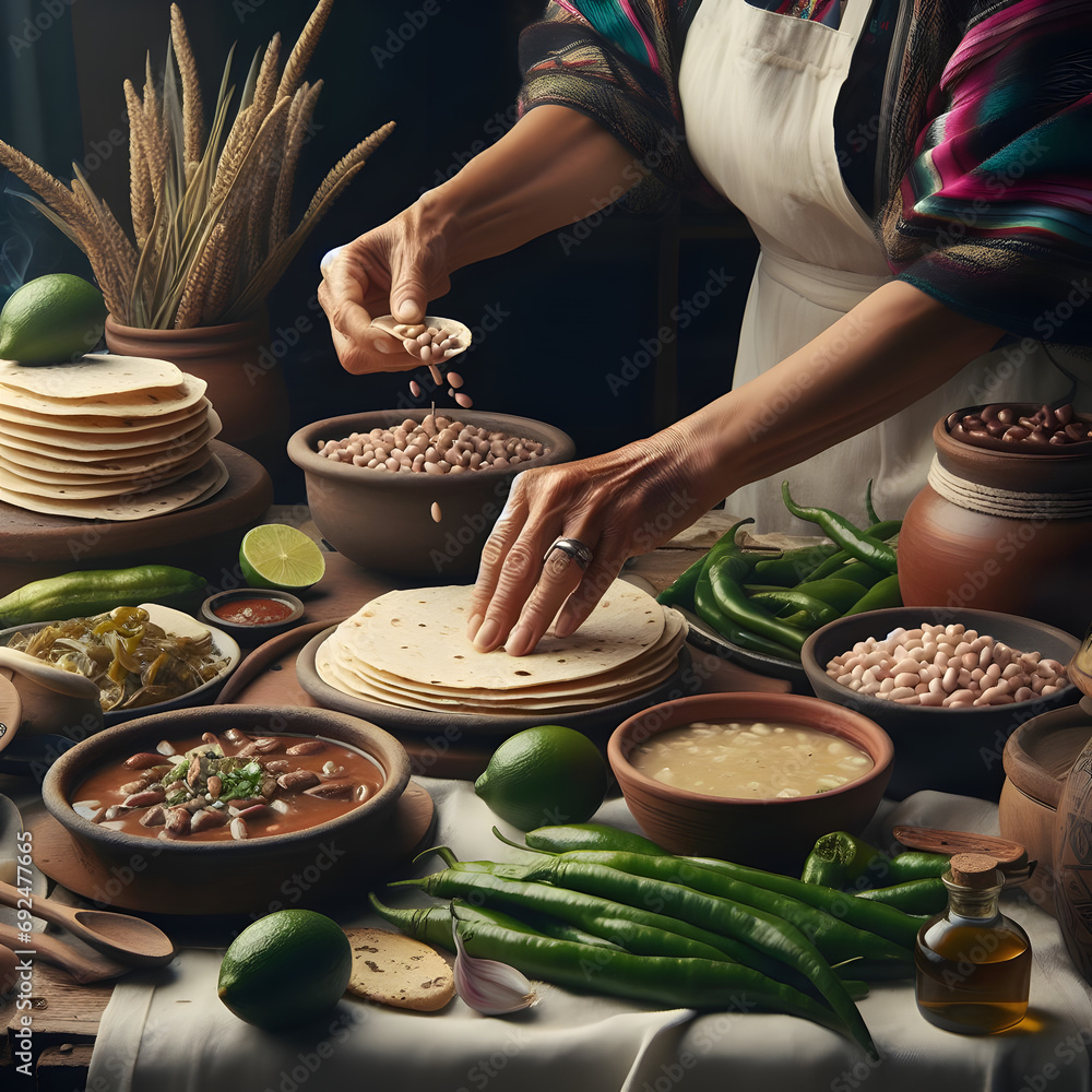 hands of an older woman making tortillas, traditional Mexican cuisine ...