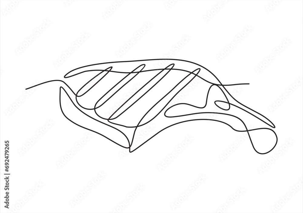 Continuous one line drawing of tomahawk steak grill bbq concept in ...
