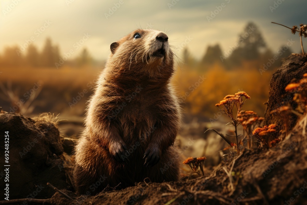 Celebrating Groundhog Day in the Tranquil Wilderness A Serene Image of ...