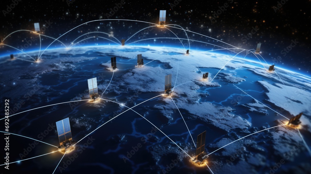 Connecting satellites on the background of planet Earth, communication ...