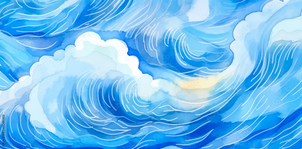 Cartoon ocean water wave background copy space for text. Blue, teal ...