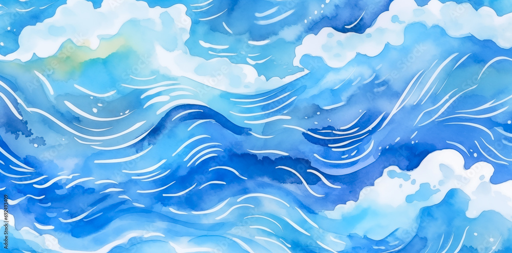 Cartoon ocean water wave background copy space for text. Blue, teal ...