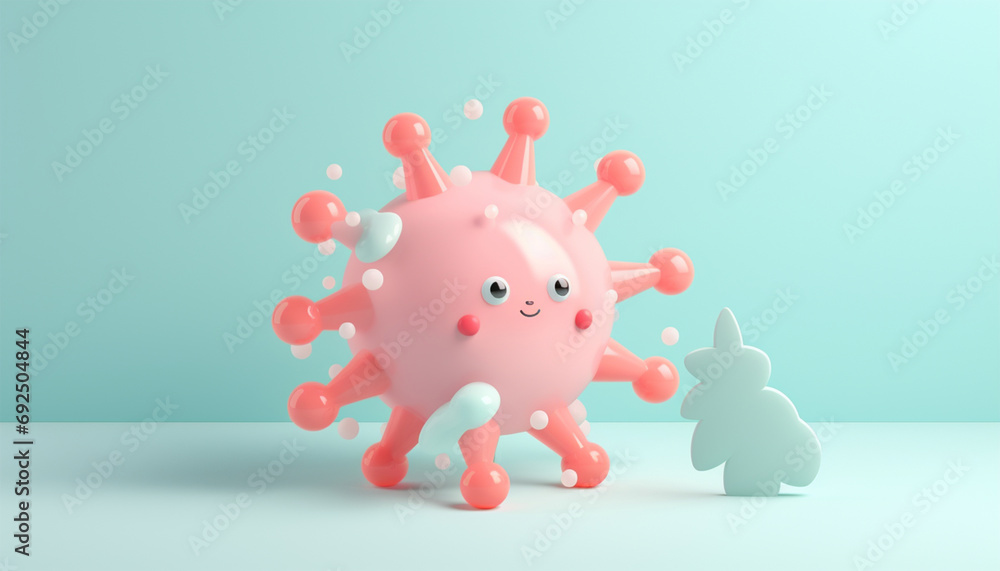 Cute happy 3D Illustration of Virus Structure Diagram pastel background ...