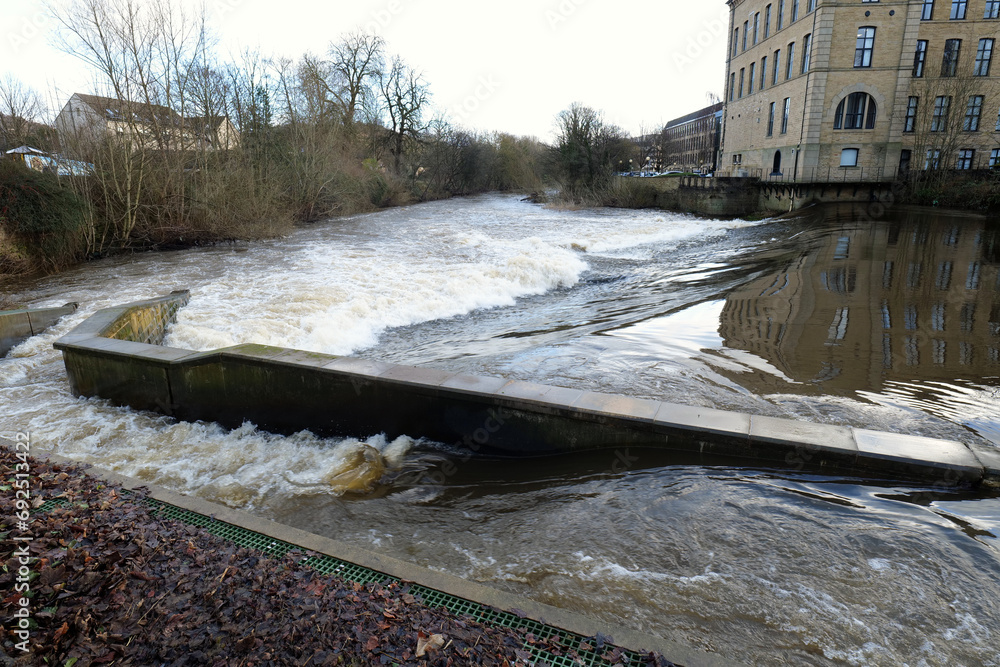View of the manmade fish tributary that has been built beside a fast ...