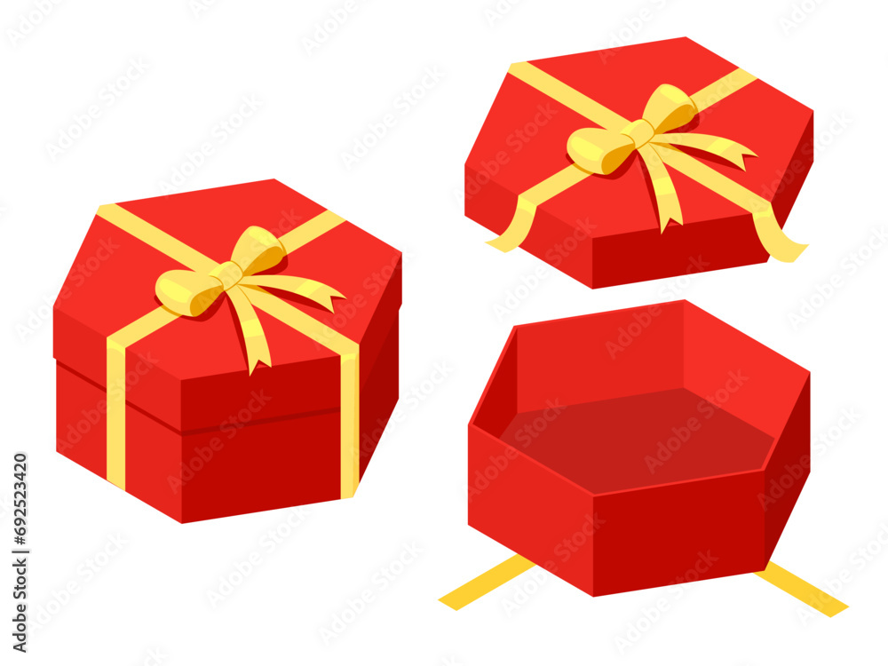 Open and close a Mystery Reward Red Hexagon gift box with a yellow ...