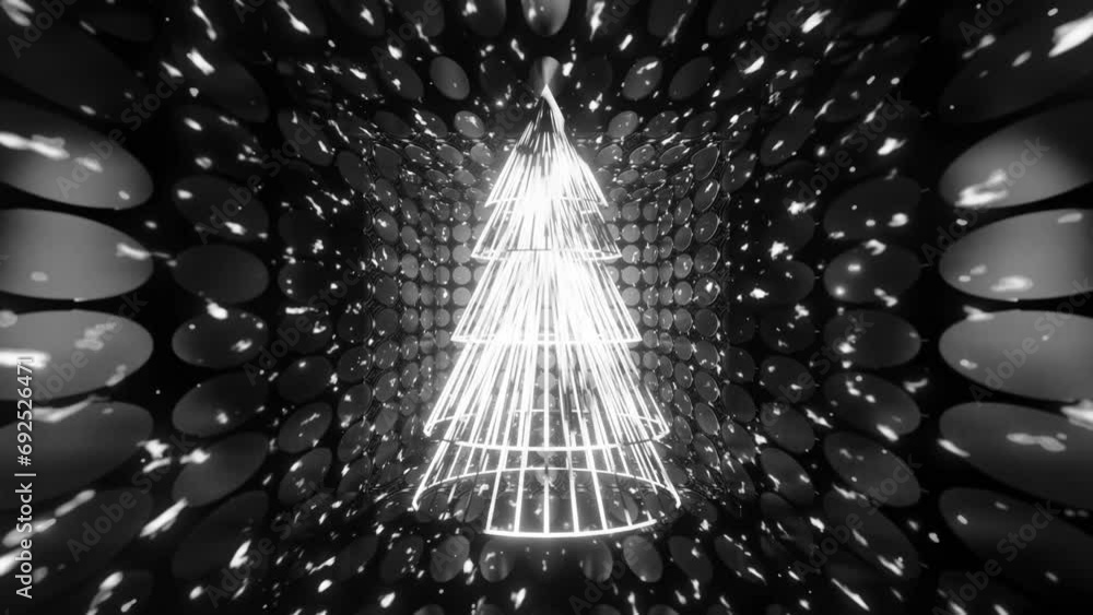 Christmas tree rotating on futuristic technology abstract background ...