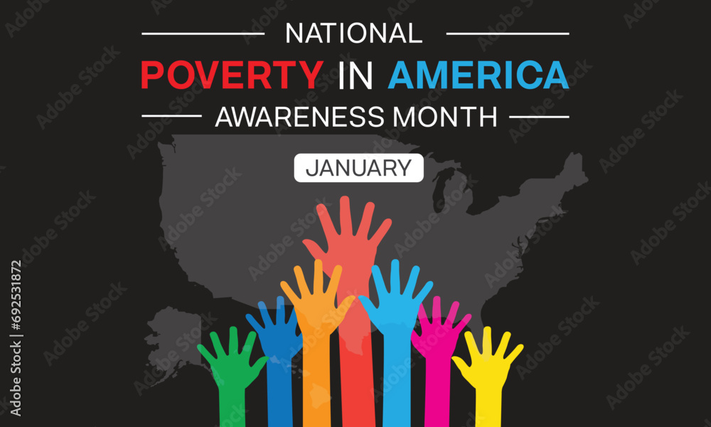 National Poverty in America Awareness design with multiple colorful ...