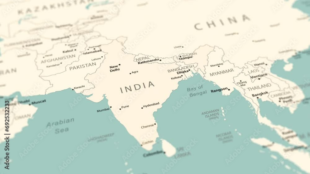 India on the world map. Smooth map rotation. 4K animation. Stock 비디오 ...