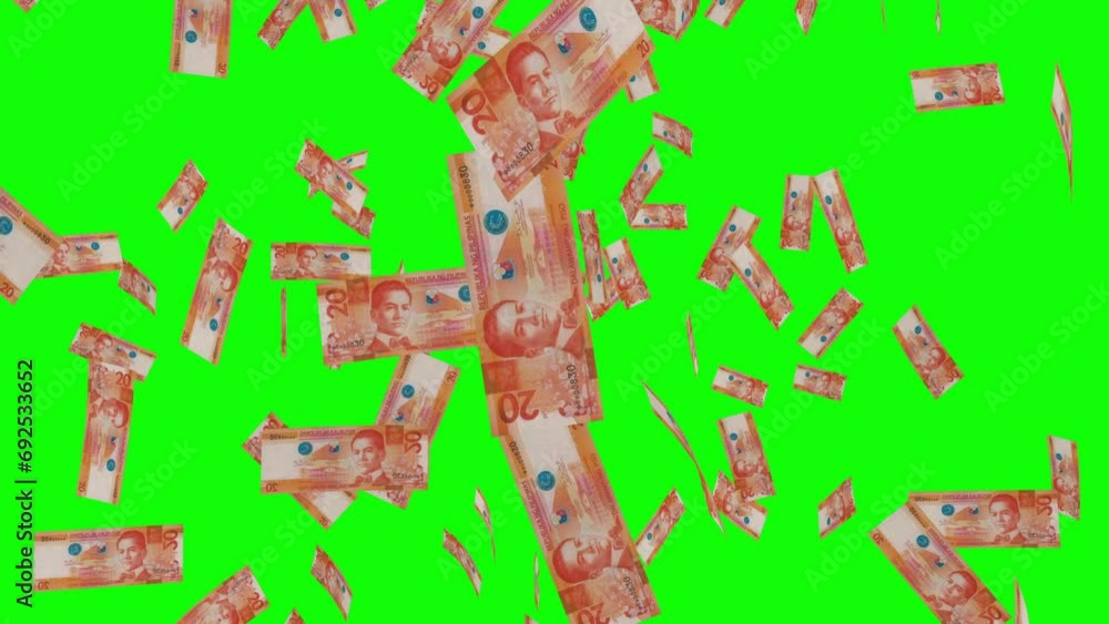 20 PHILIPPINE PESO notes falling Green screen Stock-Video | Adobe Stock