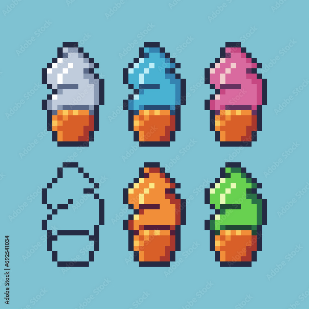 Pixel art sets of ice cream icon with variation color item asset. Ice ...