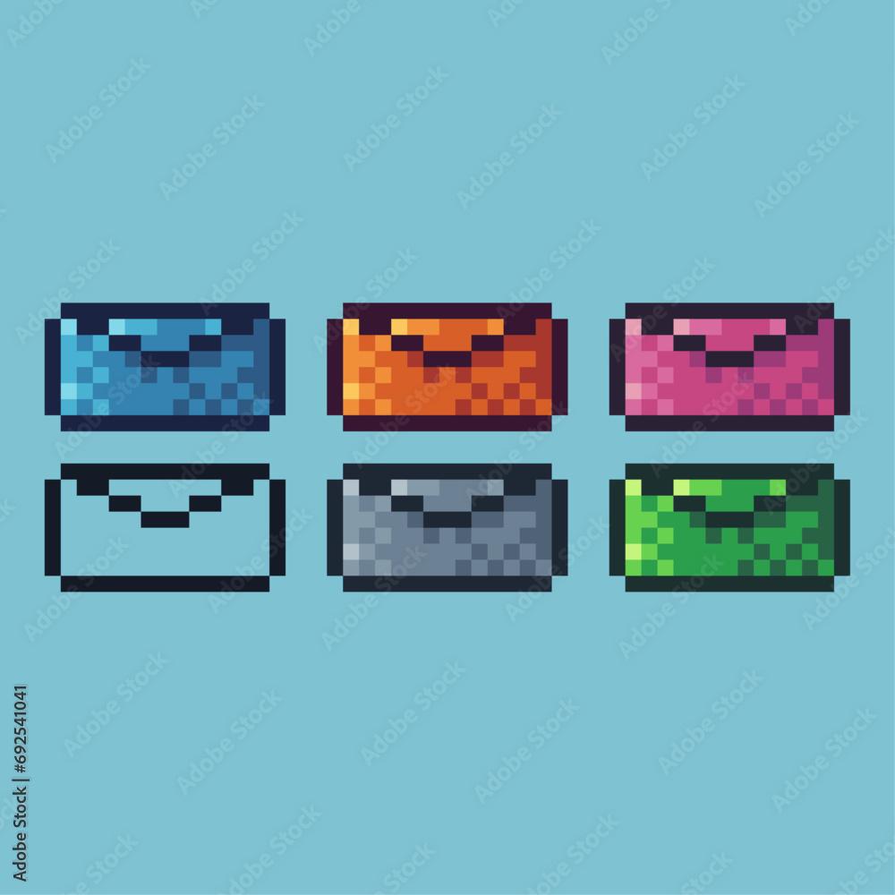 Pixel art sets of mail icon with variation color item asset.Mail icon on pixelated style. 8bits ...
