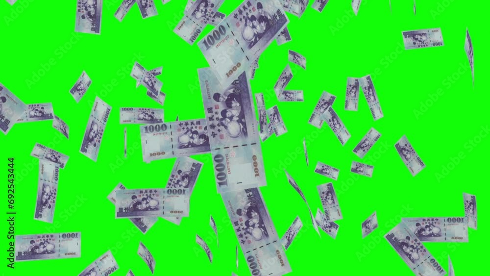 1000 NEW TAIWAN DOLLAR notes falling Green screen Stock Video | Adobe Stock