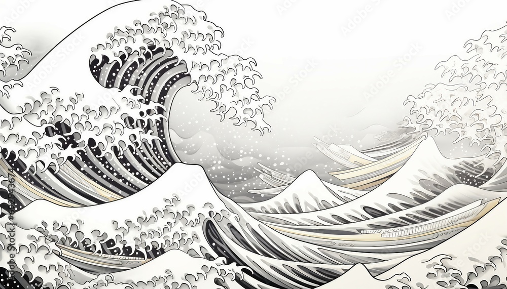 Hokusai The Great Wave Of Kanagawa adult coloring page, ai art ...