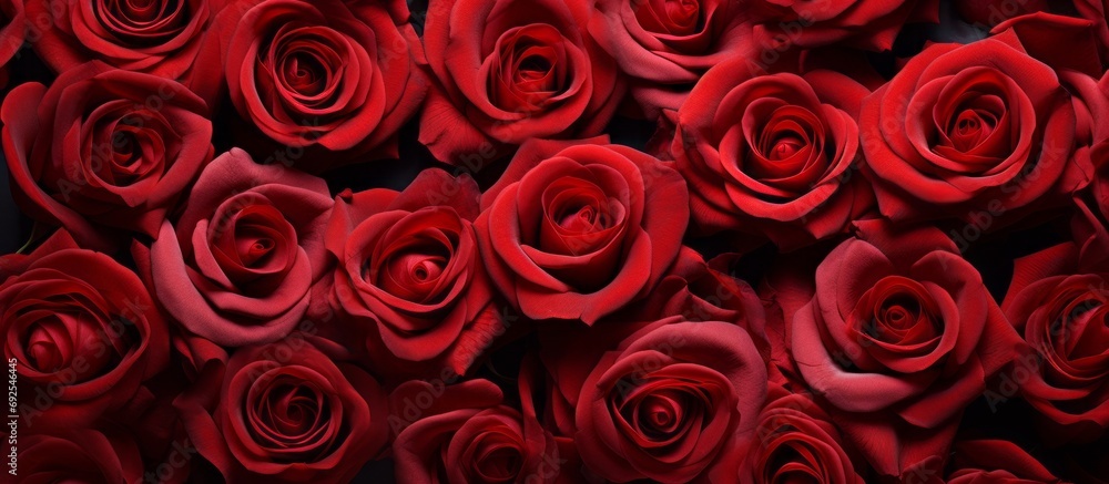 Natural fresh red roses flower pattern wallpaper. top view, red rose ...