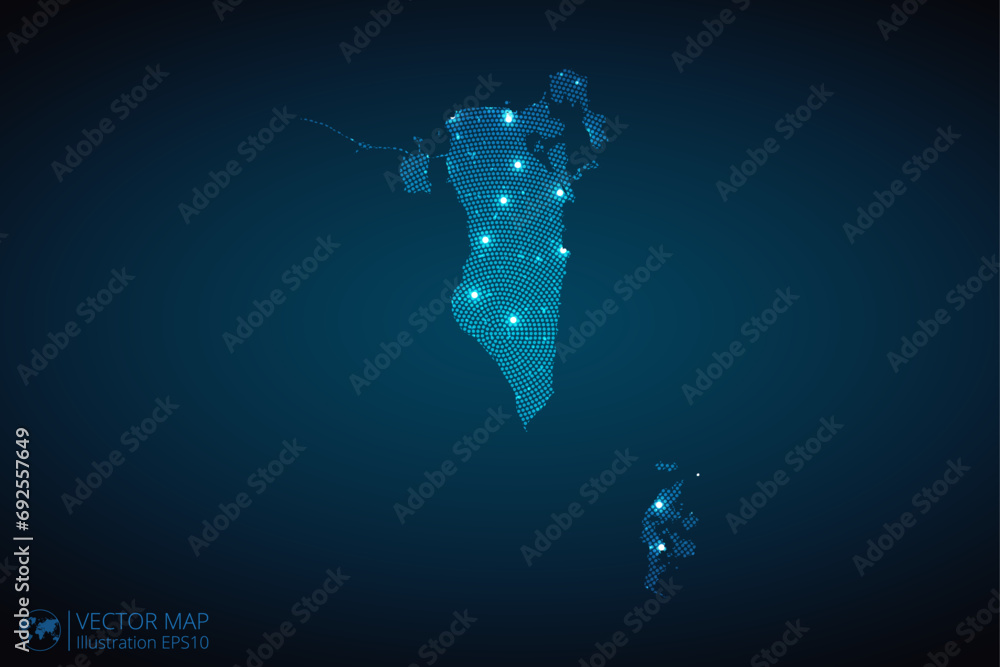 Bahrain map radial dotted pattern in futuristic style, design blue ...