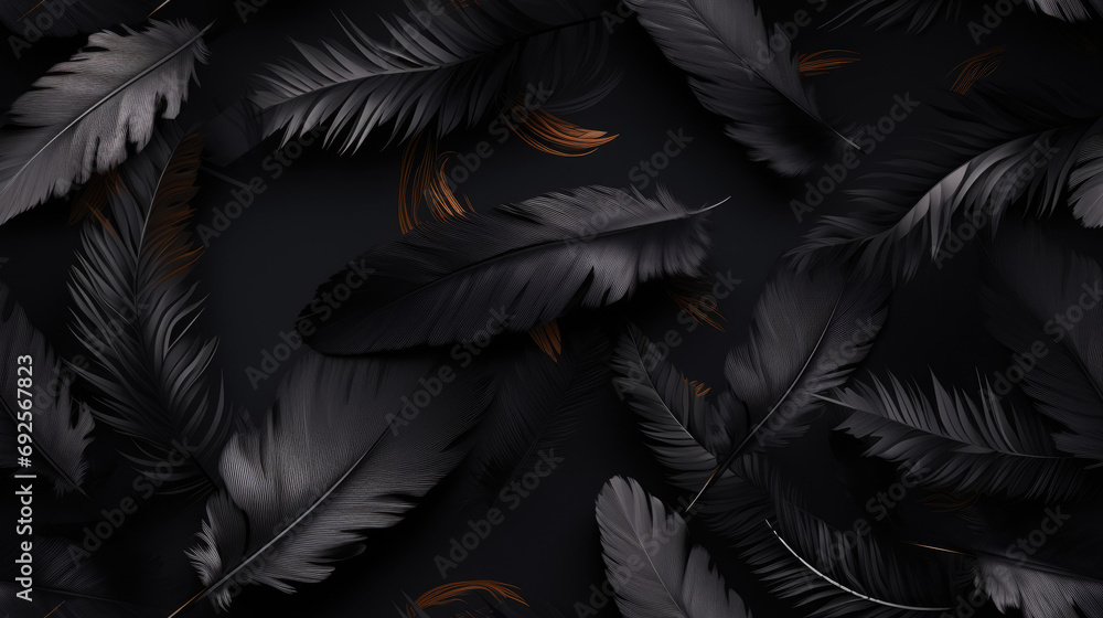black feathers on black background, black feathers background, tiled ...