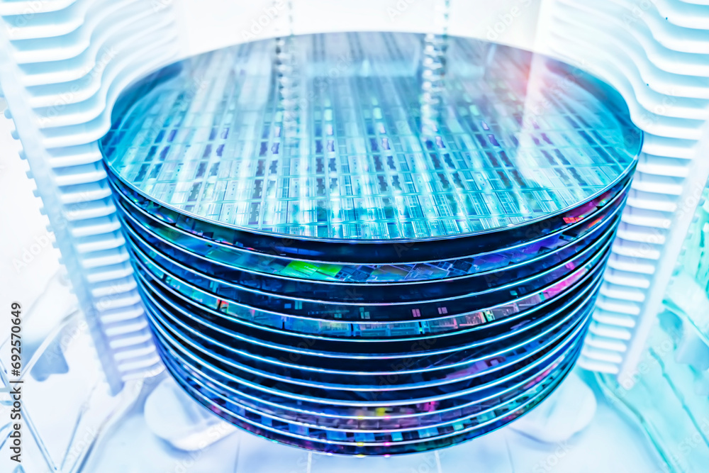 patterned silicon wafers in a universal pod. Electronic circuit designs ...