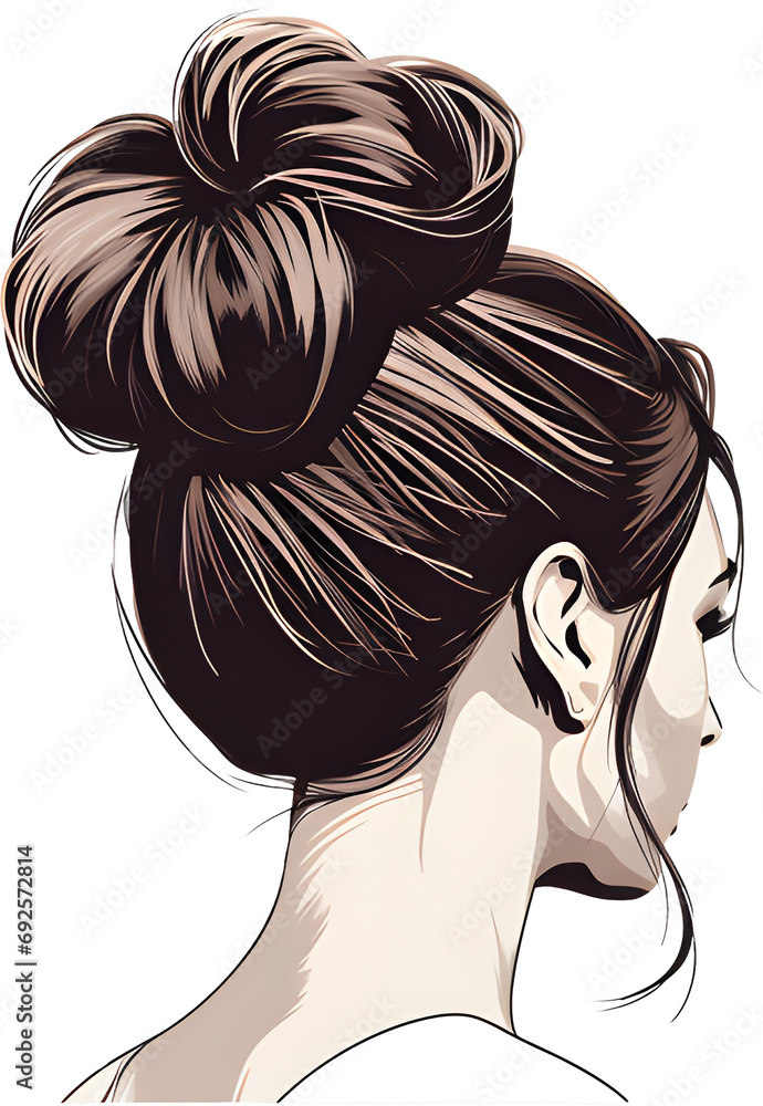 Bun hairstyle, bun hair, hairstyle, back view Stock Photo | Adobe Stock