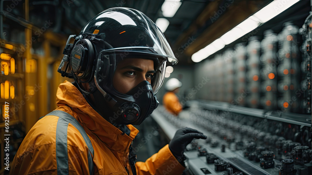 engineer wearing PPE protective clothing in total safety in the ...