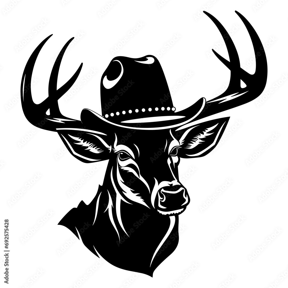Vintage deer in a cowboy hat 60s style retro comic black vector ...