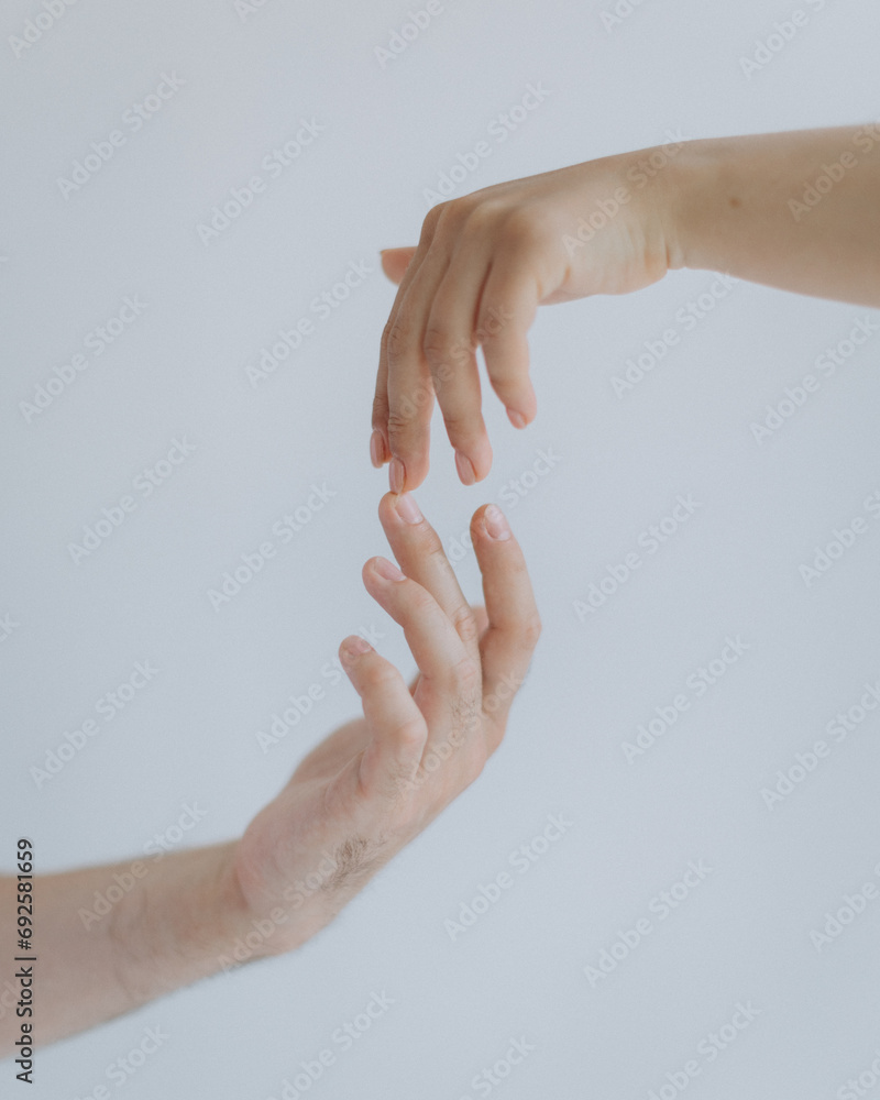 Reaching touching hands. Reach hand. Hopeful concept. Two hands trying ...