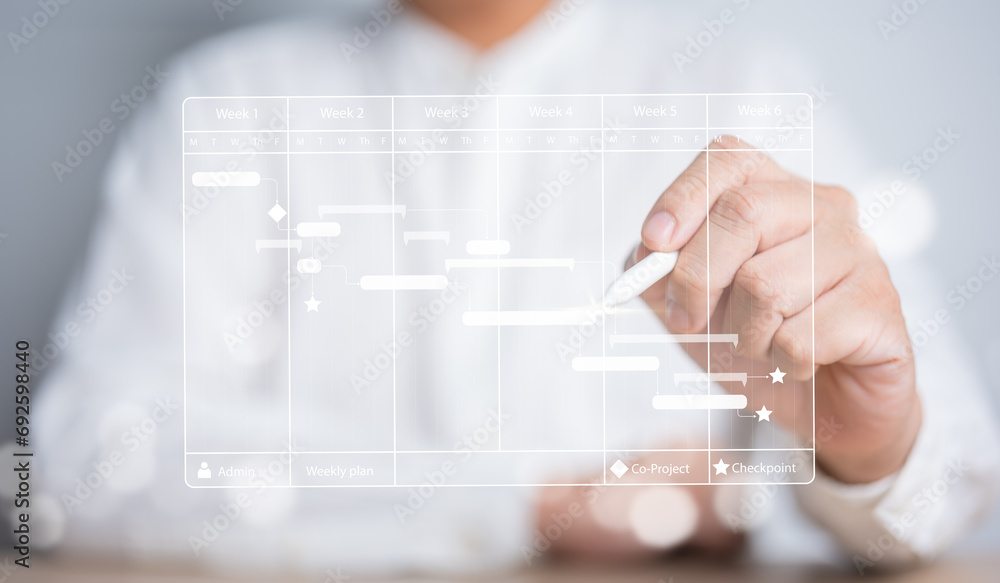 Project management concept. Scheme progress percentage table. Engineer ...