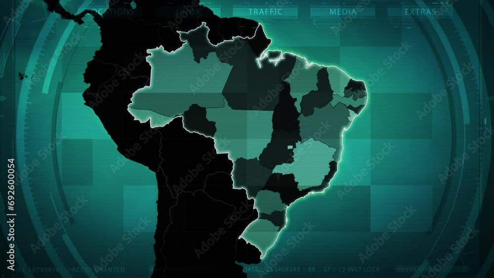 World map zooming in to Brazil Map with States, Routes and Airports ...