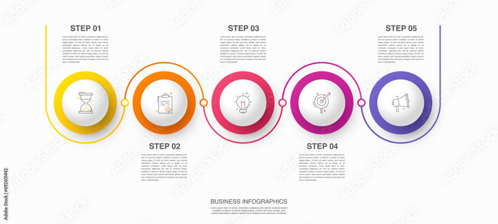 Vector line infographics with 5 circles. Business concept graphic ...