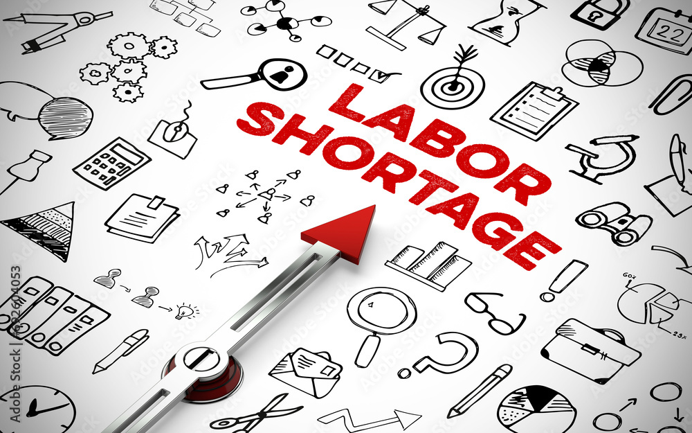 Compass points to lettering Labor Shortage between icons Stock ...