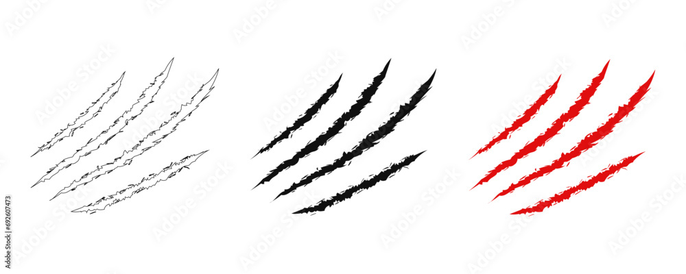 nimal claw scratches and marks. Set. Black and red bloody silhouettes ...