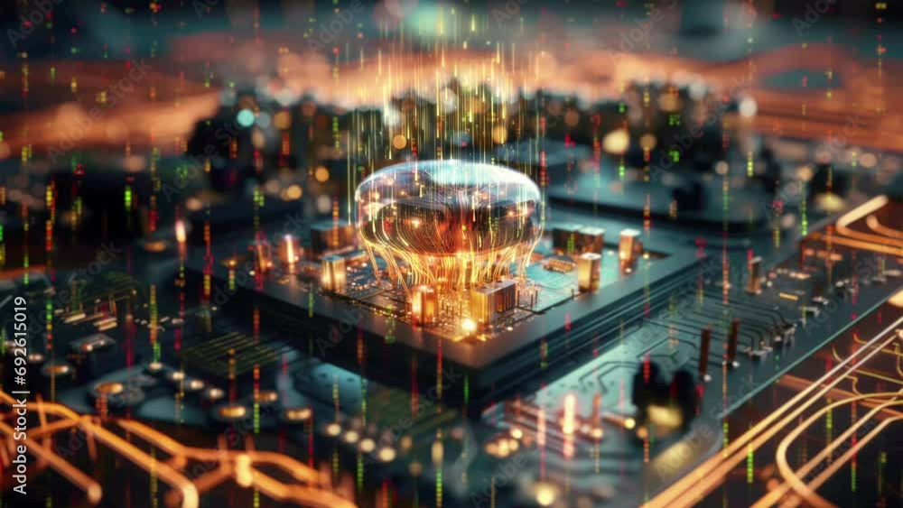 Neural network computer processor 3D motion effect data. Digital ...