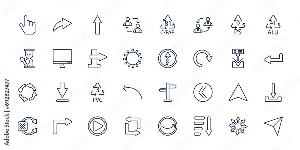 outline icons set from user interface concept. editable vector such as mouse cursor, right curve ...