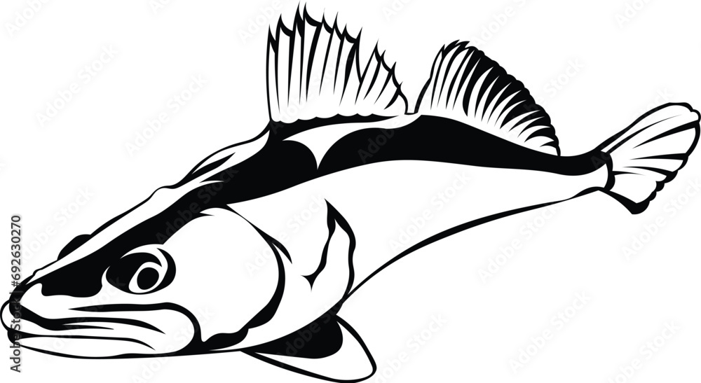 Cartoon Black and White Isolated Illustration Vector Of A Fish Stock ...