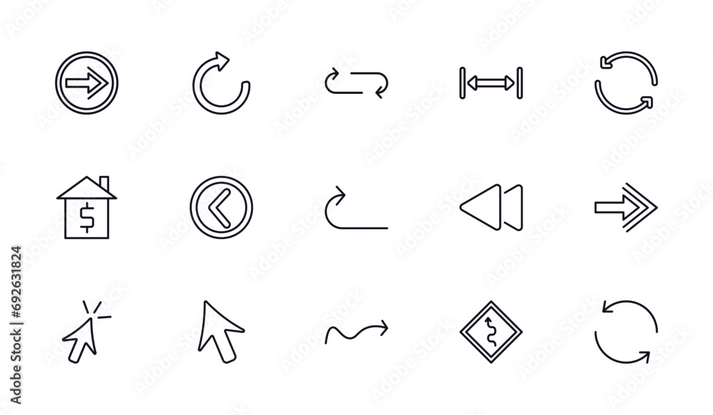 outline icons set from user interface concept. editable vector such as go back button, refresh ...