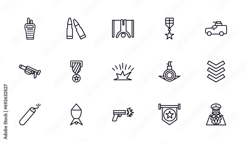 Vecteur Stock outline icons set from military and war and concept ...
