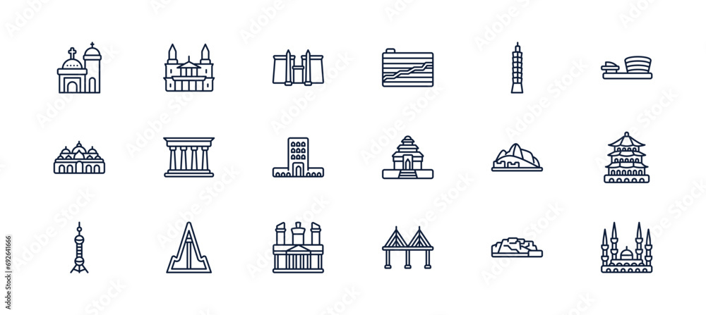 outline icons set from monuments concept. editable vector such as blue ...