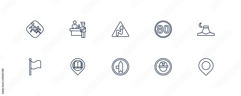 outline icons set from maps and flags concept. editable vector such as school zone, inmigration ...