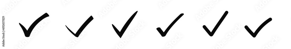 Doodle check marks marker hand drawn. Brush stroke tick pencil Stock ...