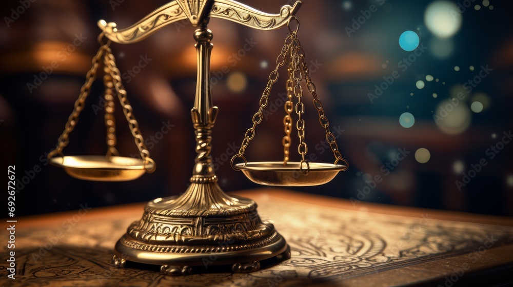 Legal law concept image, extreme close up of scales symbol of Justice ...