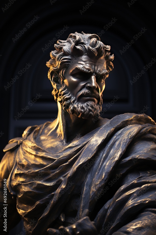 Abstract ancient roman, greek stoic person with a muscular body, marble ...