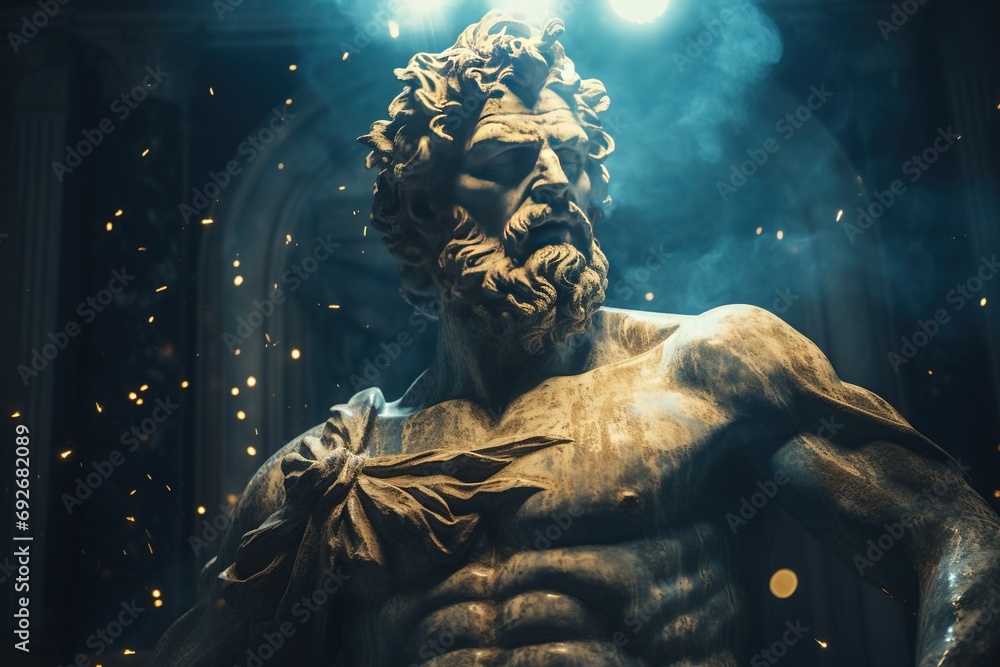 Abstract ancient roman, greek stoic person with a muscular body, marble ...