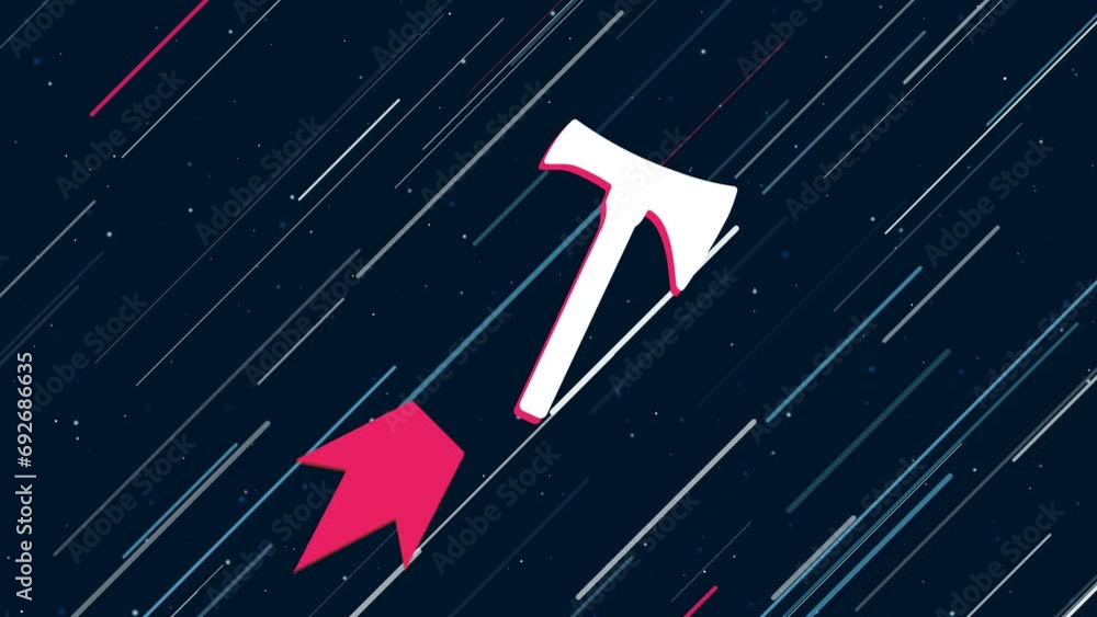 Axe symbol flies through the universe on a jet propulsion. The symbol ...