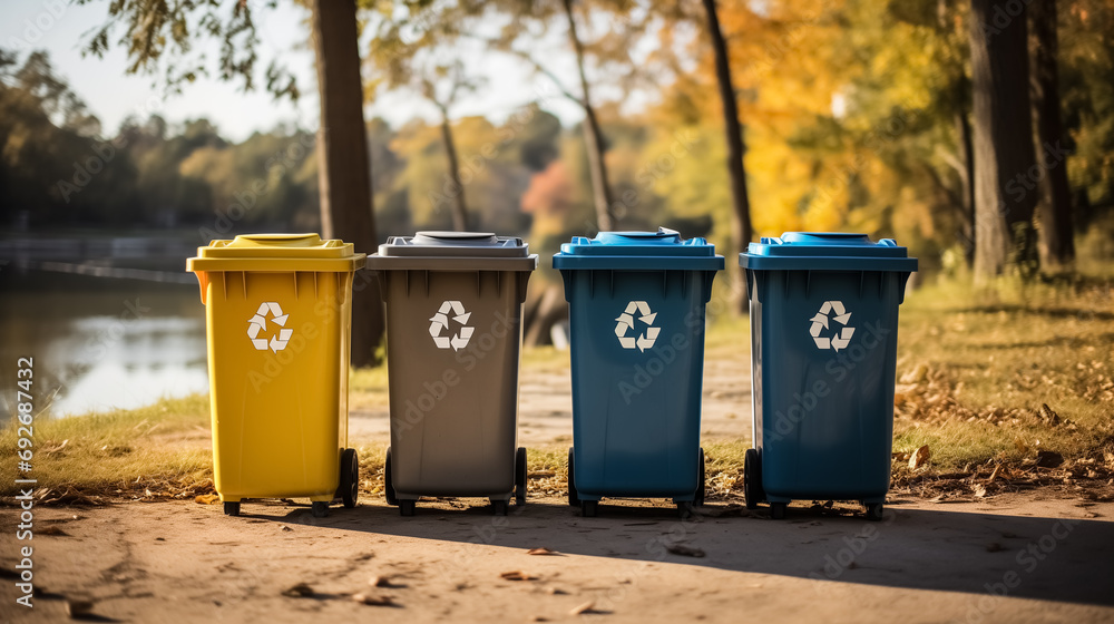 Eco-Friendly Recycled Plastic Outdoor Dustbins. Colorful plastic bins ...