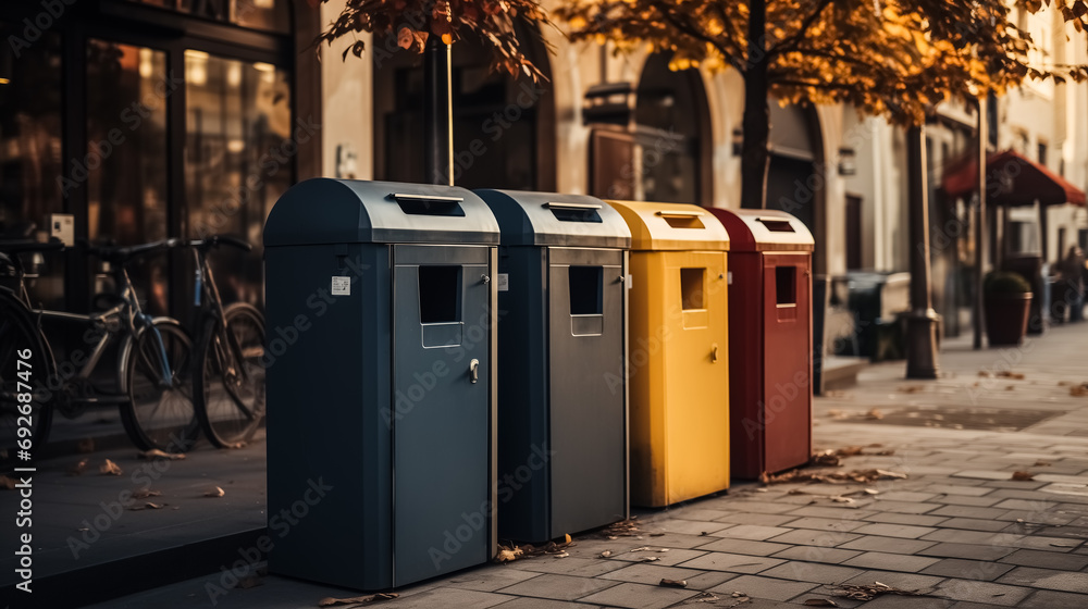 Eco-Friendly Recycled Plastic Outdoor Dustbins. Colorful plastic bins ...