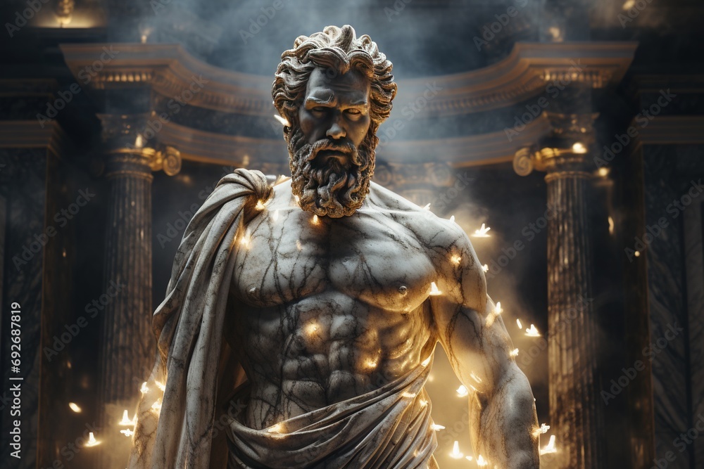 Abstract ancient roman, greek stoic person with a muscular body, marble ...