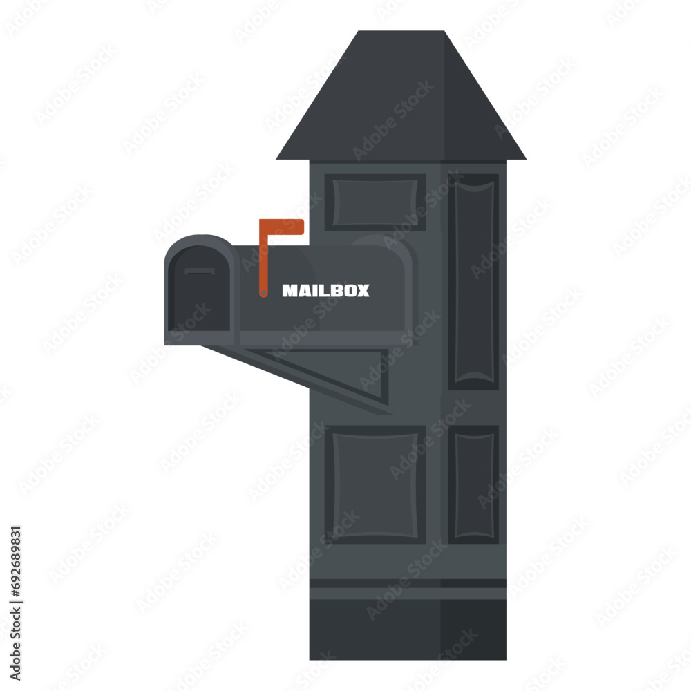 Tall gray mailbox. Street personal mailbox in flat style. Written ...