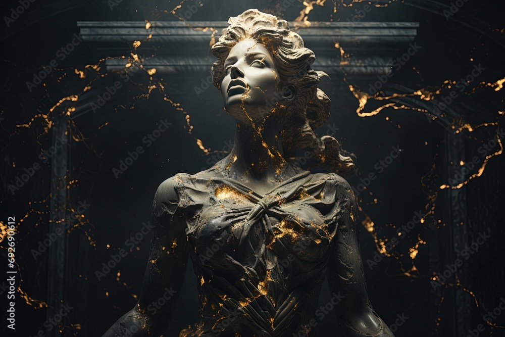 Abstract ancient roman, greek stoic person with a muscular body, marble ...